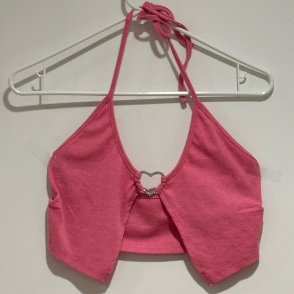 SHEIN | Tops | New Pink Backless Halter Top With Rhinestone Heart ...
